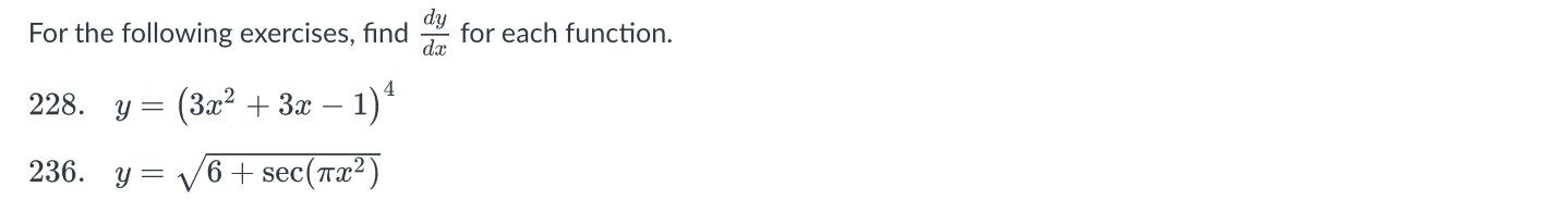 Solved For the following exercises, find dxdy for each | Chegg.com