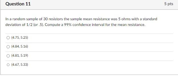 Solved In a random sample of 30 resistors the sample mean | Chegg.com