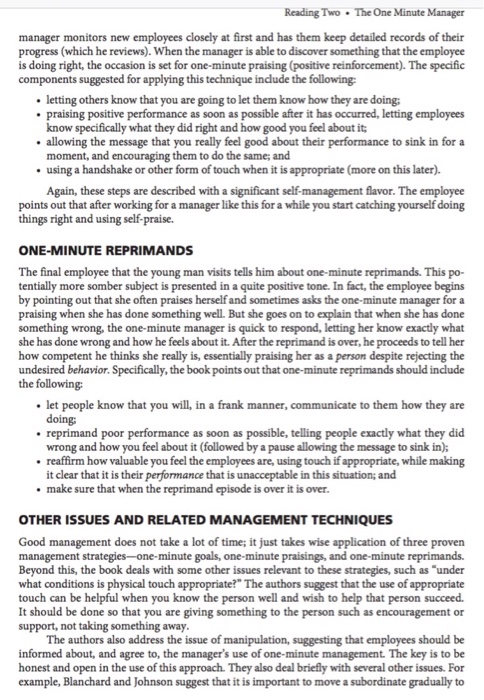 Solved READING The One Minute Manager Kenneth Blanchard and | Chegg.com