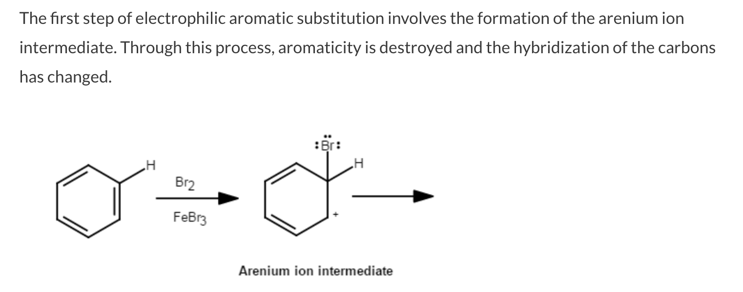 Solved The first step of electrophilic aromatic substitution | Chegg.com