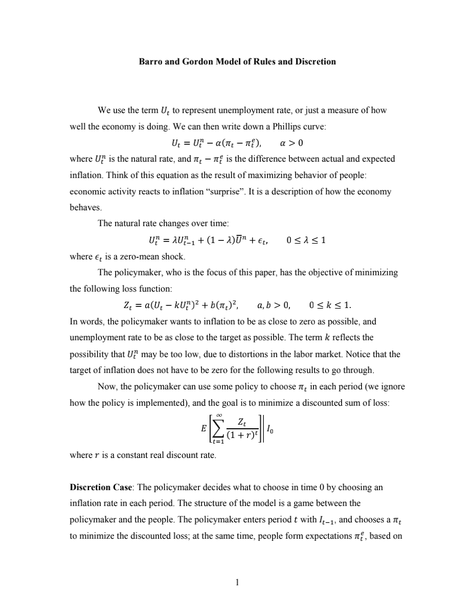 Solved Barro and Gordon Model of Rules and Discretion We use | Chegg.com