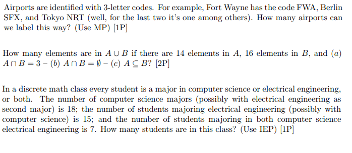 Solved Airports are identified with 3-letter codes. For | Chegg.com