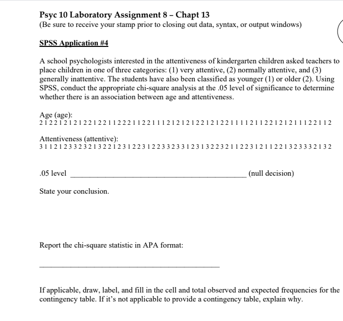 Solved Psyc 10 Laboratory Assignment 8 - Chapt 13 (Be sure | Chegg.com