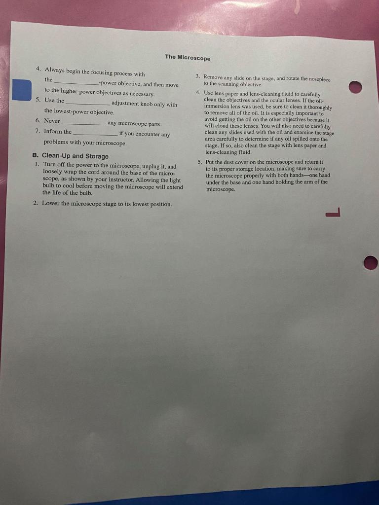 Solved The Microscope 4. Always begin the focusing process | Chegg.com