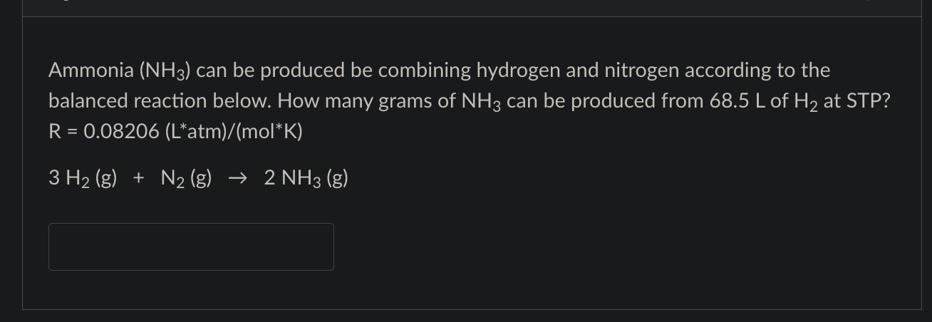 Ammonia (NH3) can be produced be combining hydrogen | Chegg.com