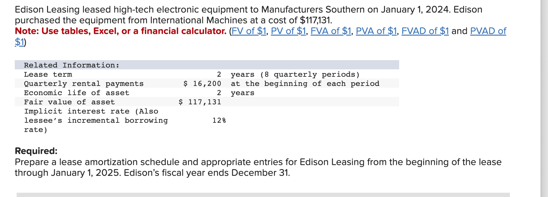 Solved Edison Leasing leased high-tech electronic equipment | Chegg.com