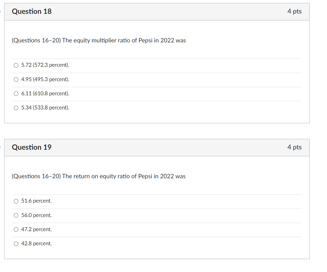 Solved (Questions 16-20) Pepsi balance sheet in billion | Chegg.com