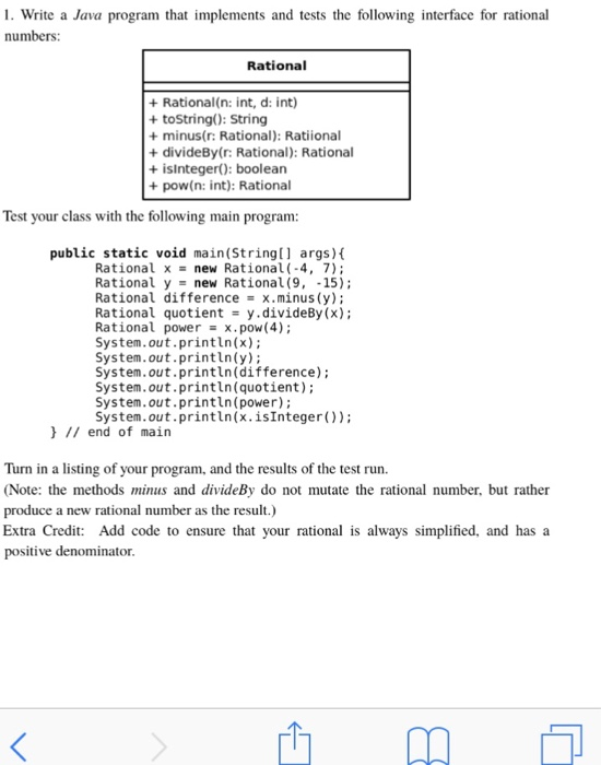Solved 1. Write a Java program that implements and tests the | Chegg.com