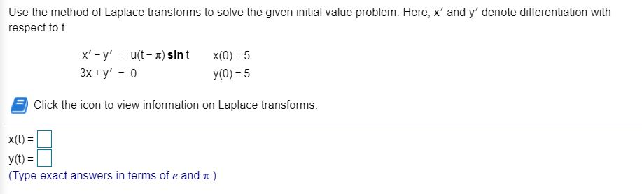 Solved Use the method of Laplace transforms to solve the | Chegg.com