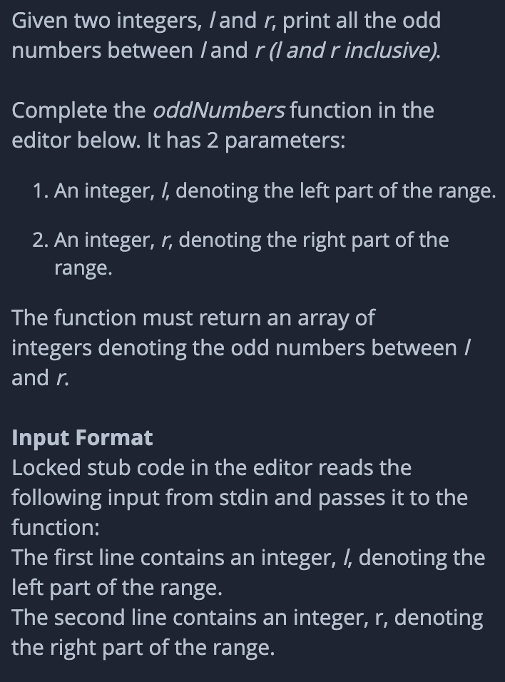 Solved Given two integers, / and r, print all the odd | Chegg.com Solved Given two integers, / and r, print all the odd | Chegg.com