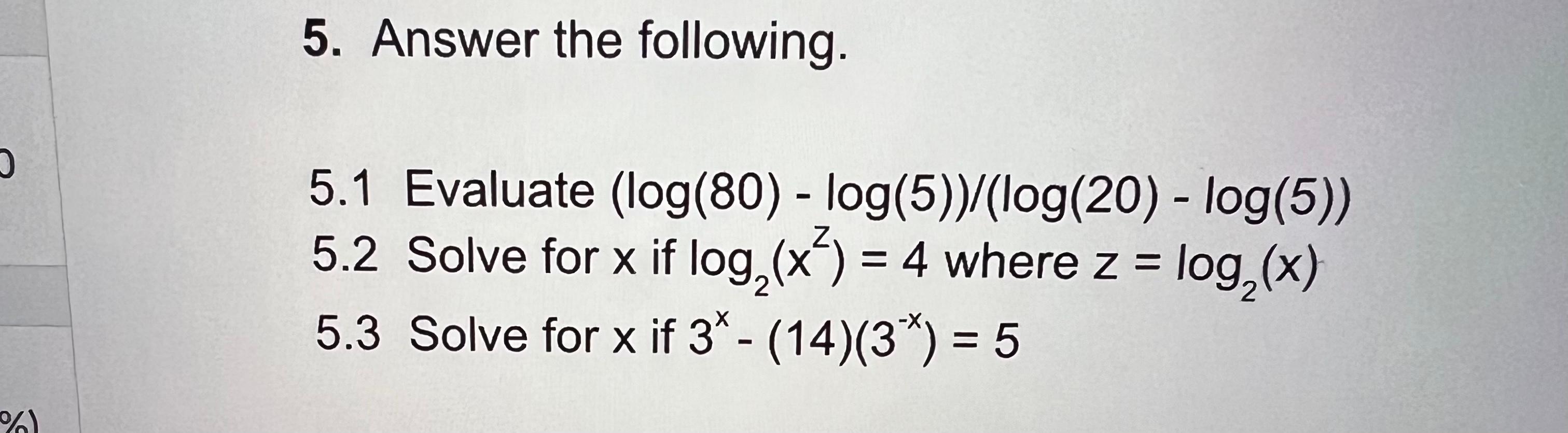 Solved 5. Answer the following. 5.1 Evaluate | Chegg.com