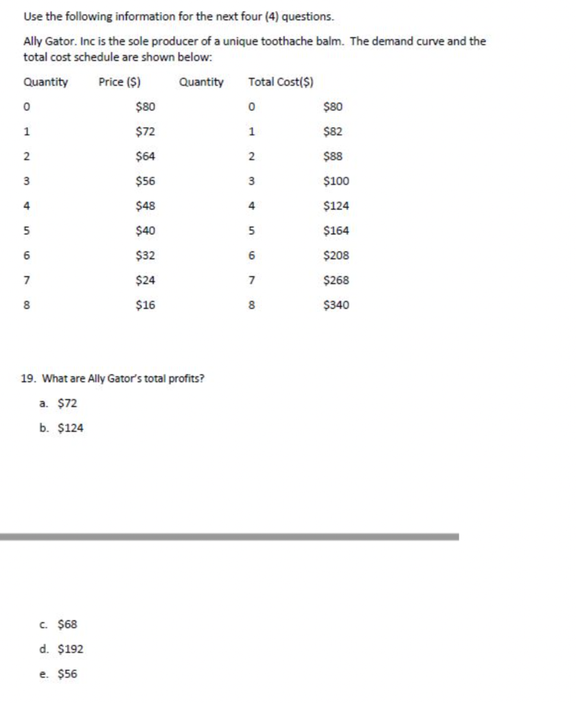 Solved Use the following information for the next four (4) | Chegg.com
