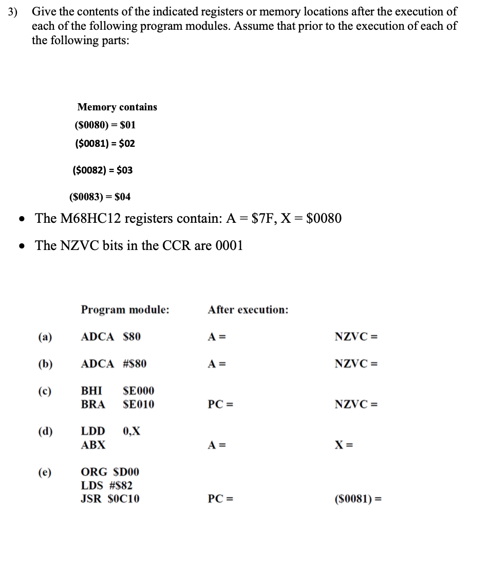 Solved Give the contents of the indicated registers or | Chegg.com