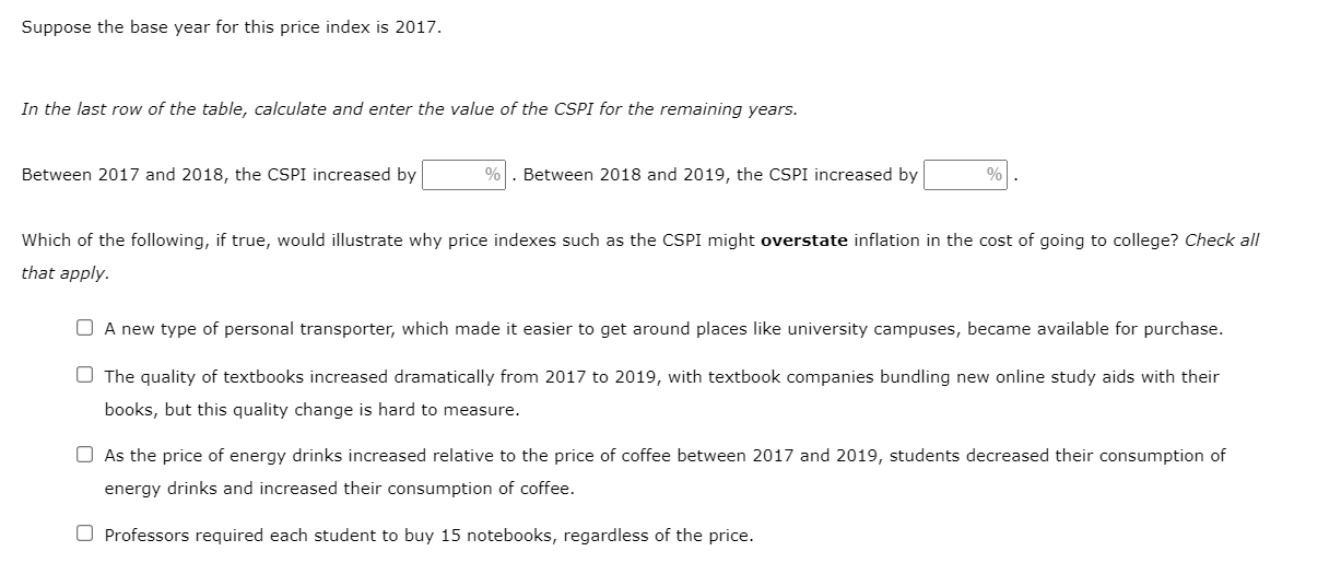 Solved Consider a fictional price index, the College Student | Chegg.com