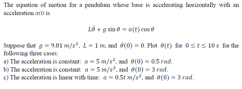 Solved The equation of motion for a pendulum whose base is | Chegg.com