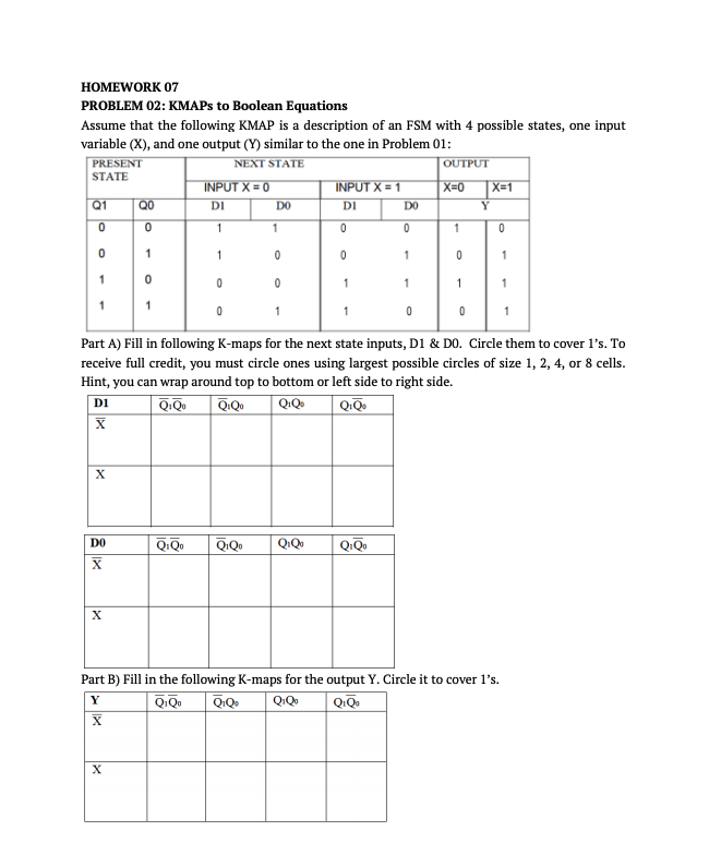 Solved HOMEWORK 07 PROBLEM 01: FSMs to KMAPS Below is a | Chegg.com