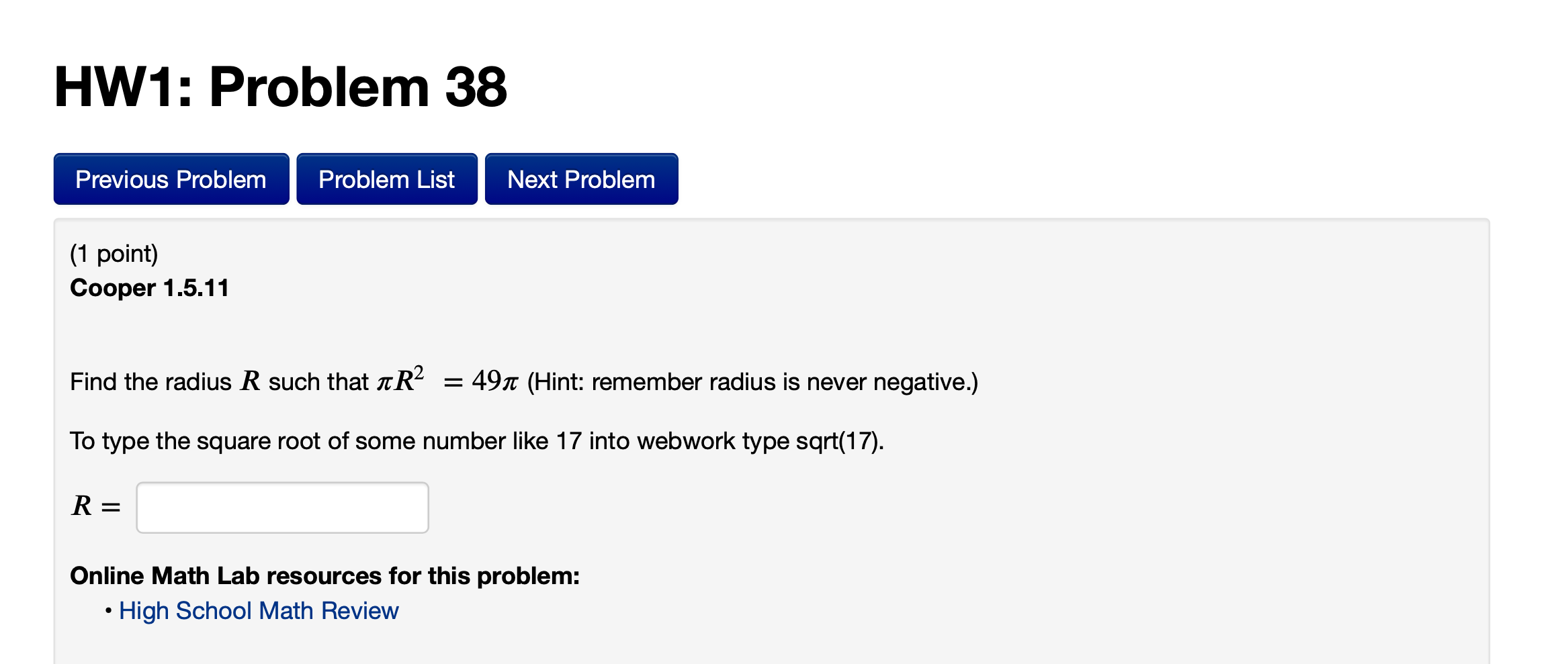 Solved HW1: Problem 38 Previous Problem Problem List Next | Chegg.com