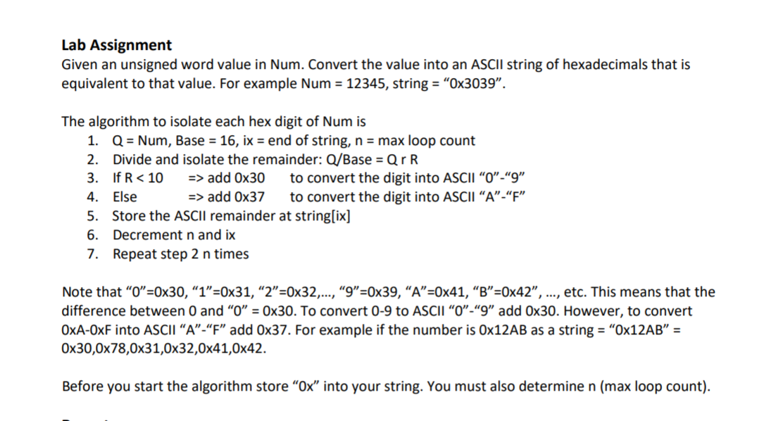 Lab Assignment Given an unsigned word value in Num. | Chegg.com