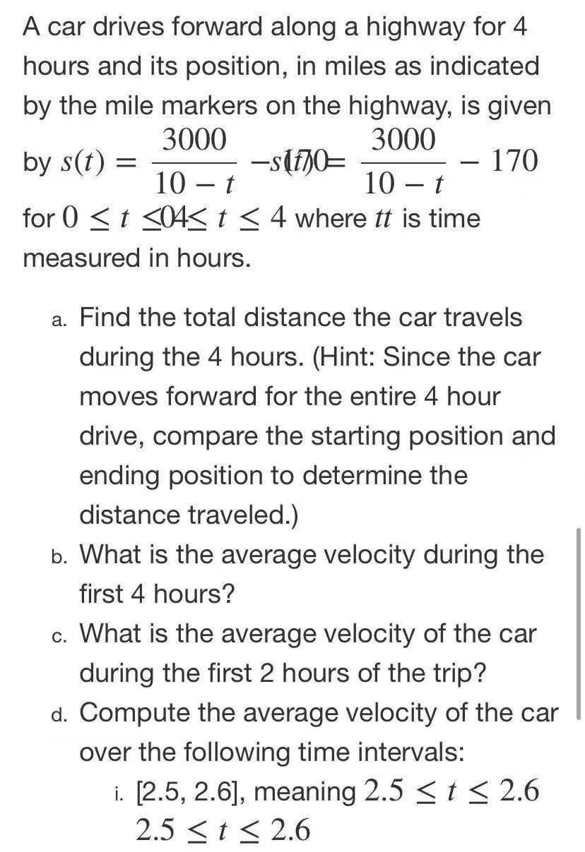 Solved A car drives forward along a highway for 4 hours and | Chegg.com