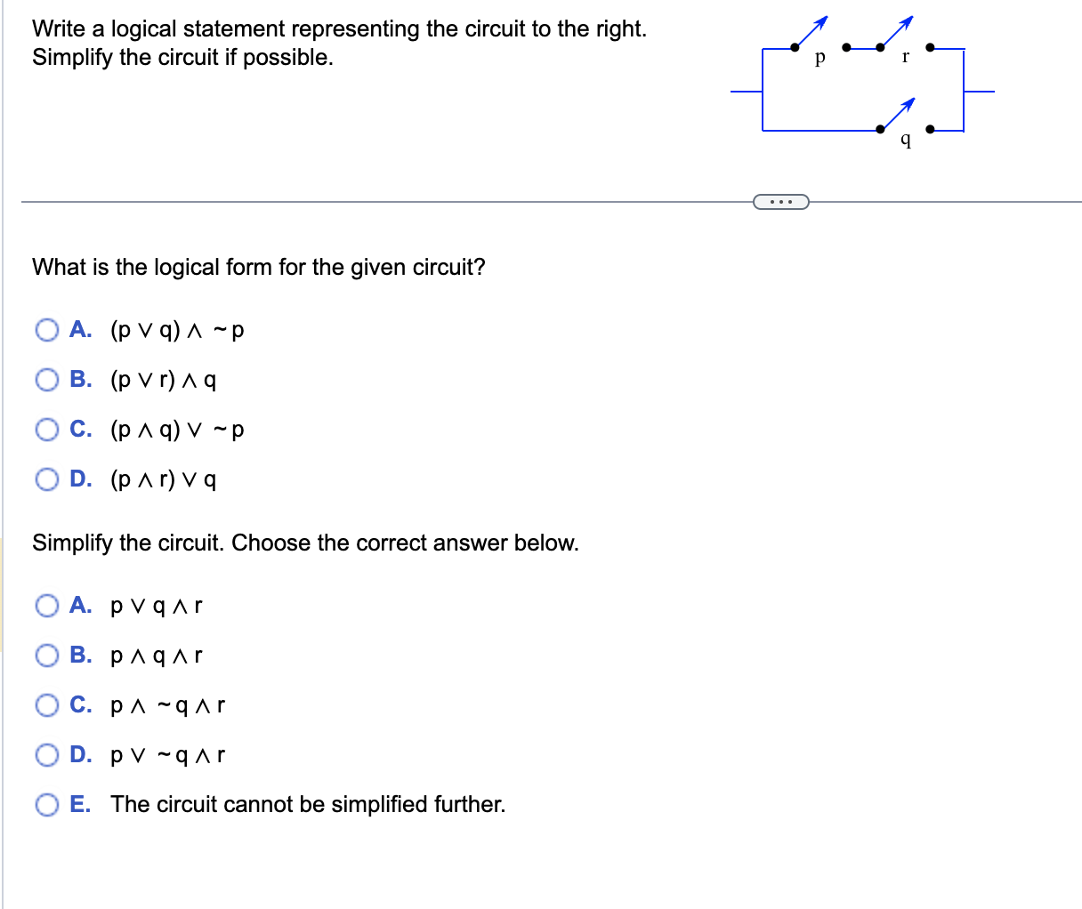Solved Write a logical statement representing the circuit to | Chegg.com