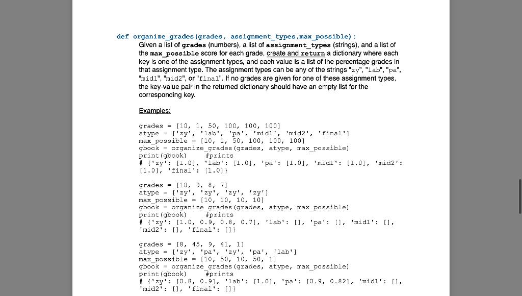 Solved def organize_grades (grades, | Chegg.com