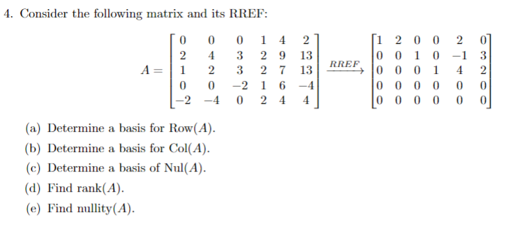 Solved 4. Consider the following matrix and its RREF: | Chegg.com