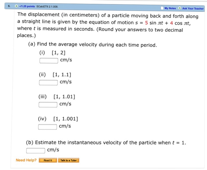 Solved The displacement (in centimeters) of a particle | Chegg.com
