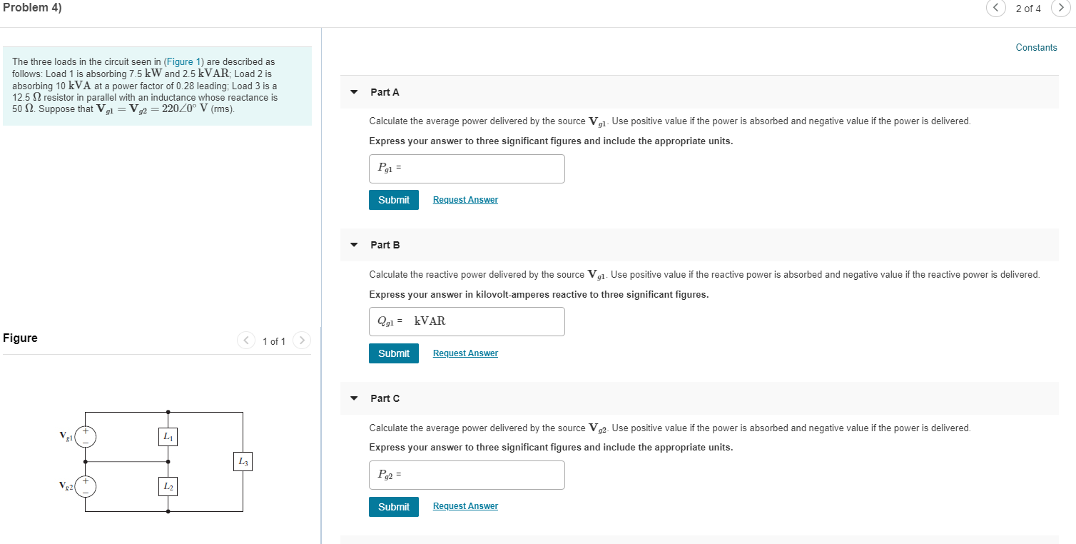 Solved Problem 4) 2 of 4 Constants The three loads in the | Chegg.com