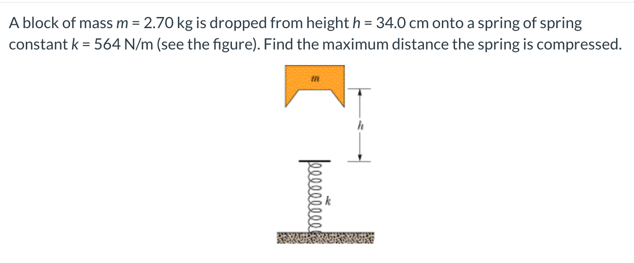 Solved A block of mass m=2.70 kg is dropped from height | Chegg.com