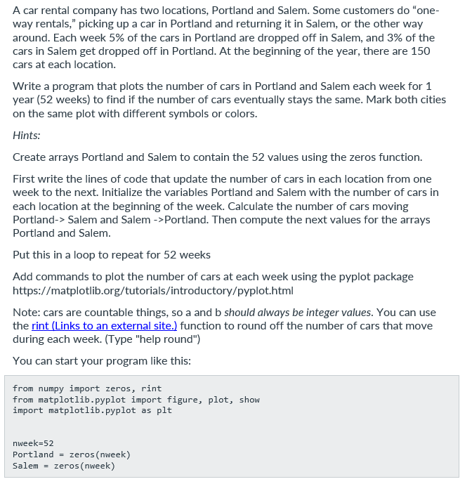 Solved A car rental company has two locations, Portland and | Chegg.com
