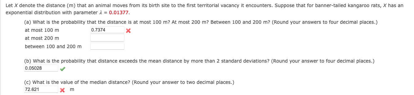 Solved Let X denote the distance (m) that an animal moves | Chegg.com