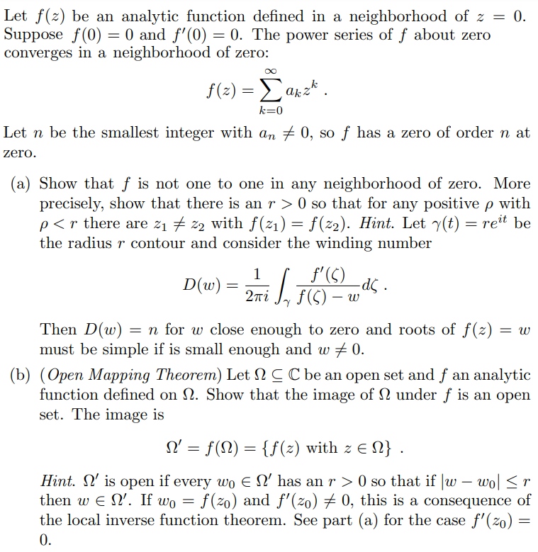 Solved Let f(z) be an analytic function defined in a | Chegg.com