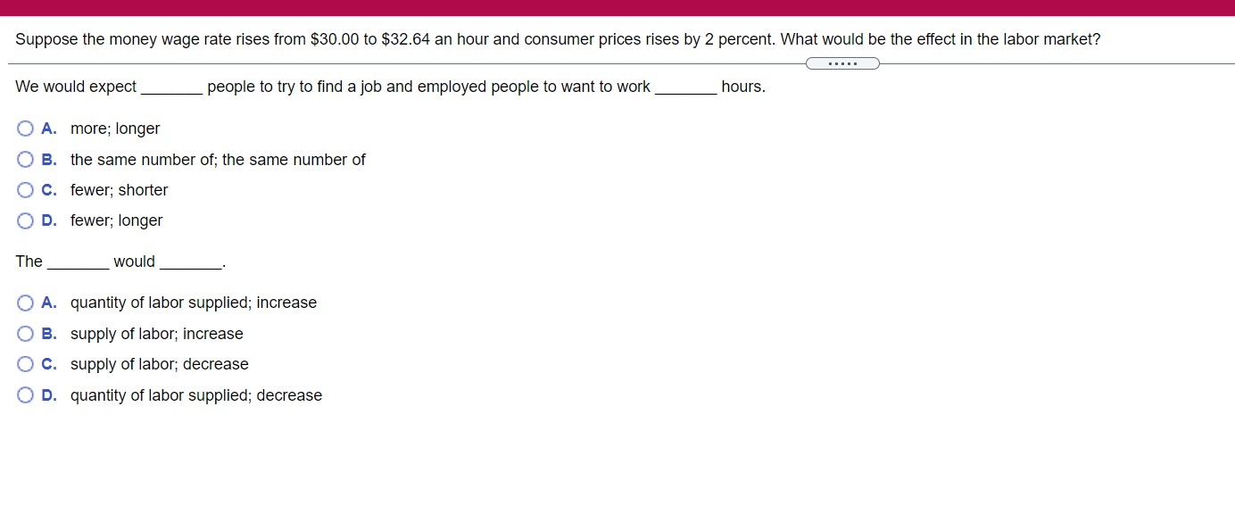 Solved Suppose the money wage rate rises from $30.00 to | Chegg.com