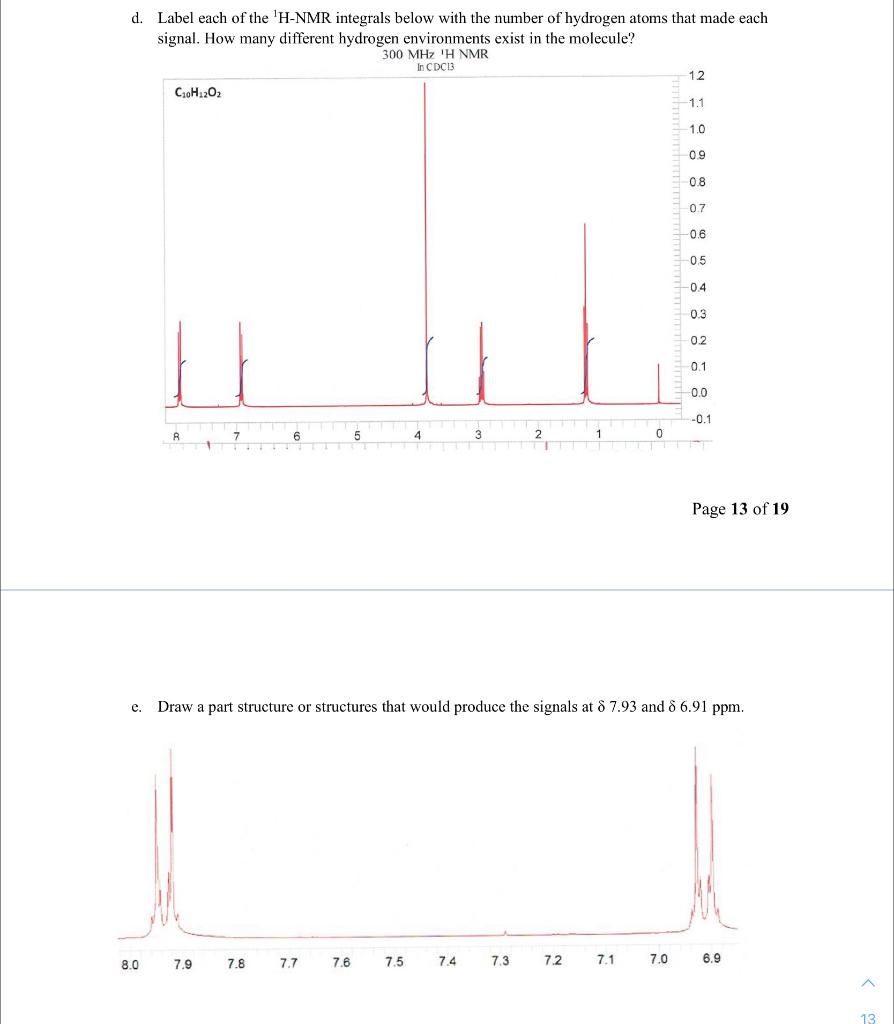 Solved d. Label each of the 'H-NMR integrals below with the | Chegg.com