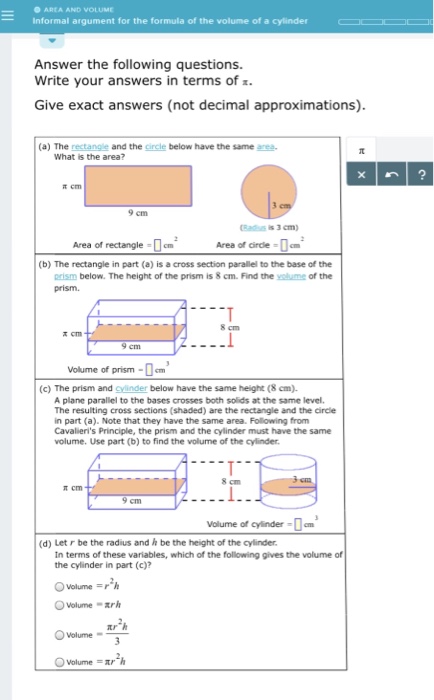 Solved -0 AREA AND VOLUME Informal argument for the formula | Chegg.com