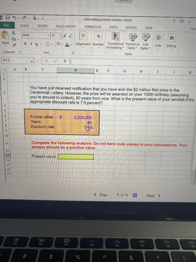 Solved H. Calculating present values - Excel FILE HOME | Chegg.com