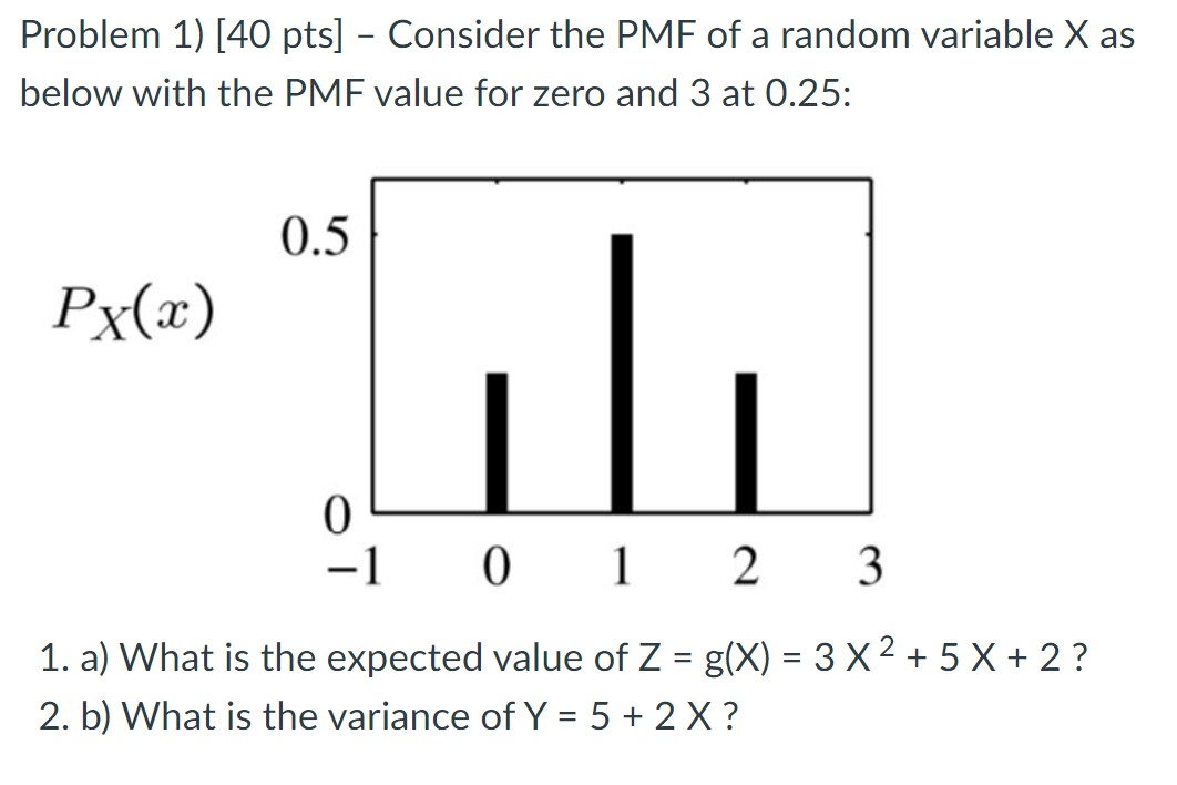 Solved Problem 1) [40 pts] - Consider the PMF of a random | Chegg.com