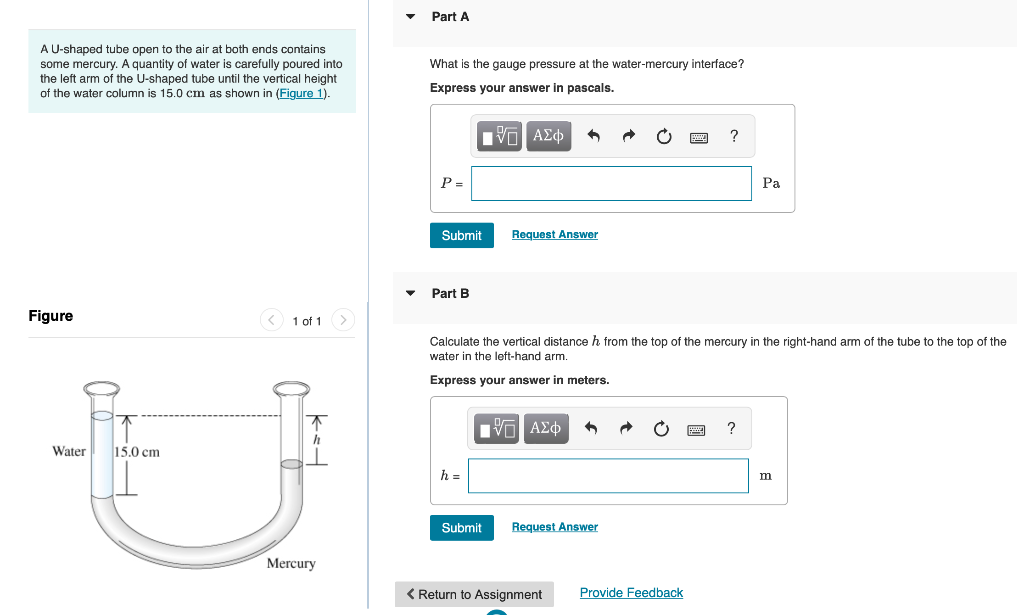 Solved A U-shaped tube open to the air at both ends contains | Chegg.com