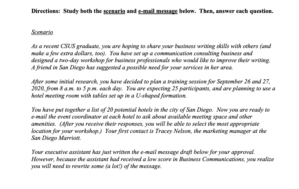 Directions: Study both the scenario and e-mail | Chegg.com
