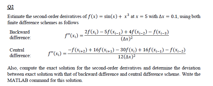Solved Q2 Estimate the second-order derivatives of f(x) = | Chegg.com