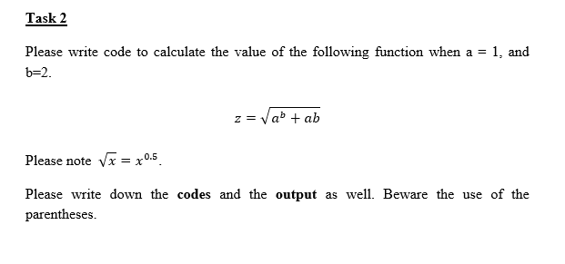 Solved Task 2 Please write code to calculate the value of | Chegg.com