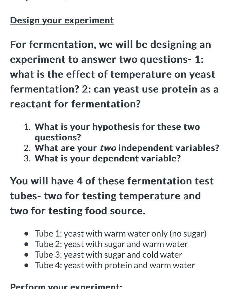 Solved Design your experiment For fermentation, we will be | Chegg.com