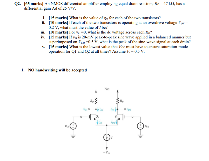 Solved Q2. [65 marks) An NMOS differential amplifier | Chegg.com