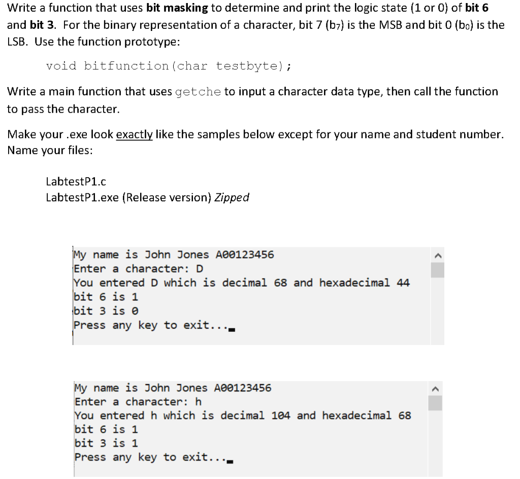 Solved Write a function that uses bit masking to determine | Chegg.com