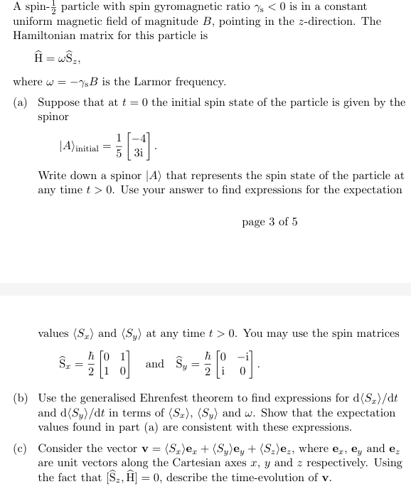 A spin- 12 ﻿particle with spin gyromagnetic ratio | Chegg.com