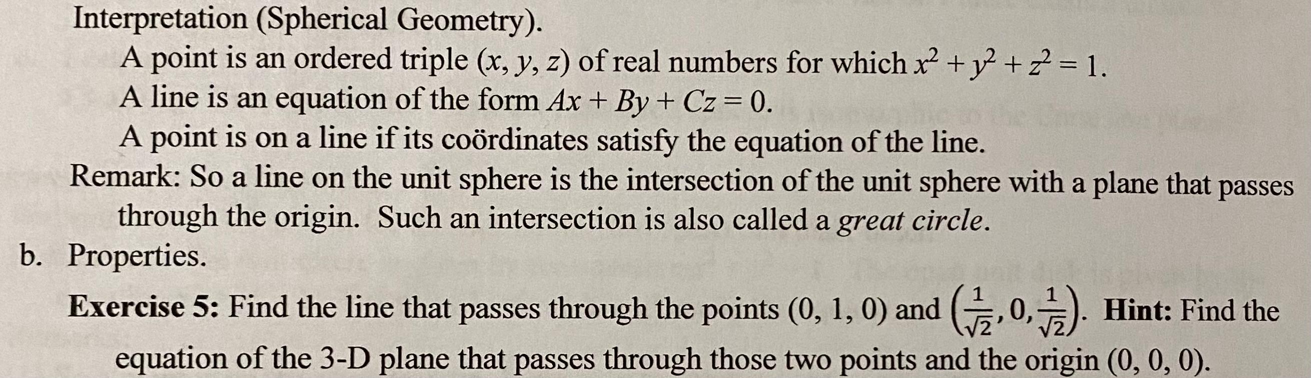 Solved a Interpretation (Spherical Geometry). A point is an | Chegg.com