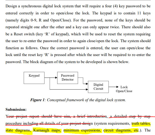 Solved Design a synchronous digital lock system that will | Chegg.com