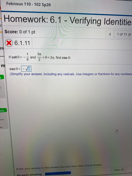 Solved nel Homework: 6.1 - Verifying Identities the in | Chegg.com