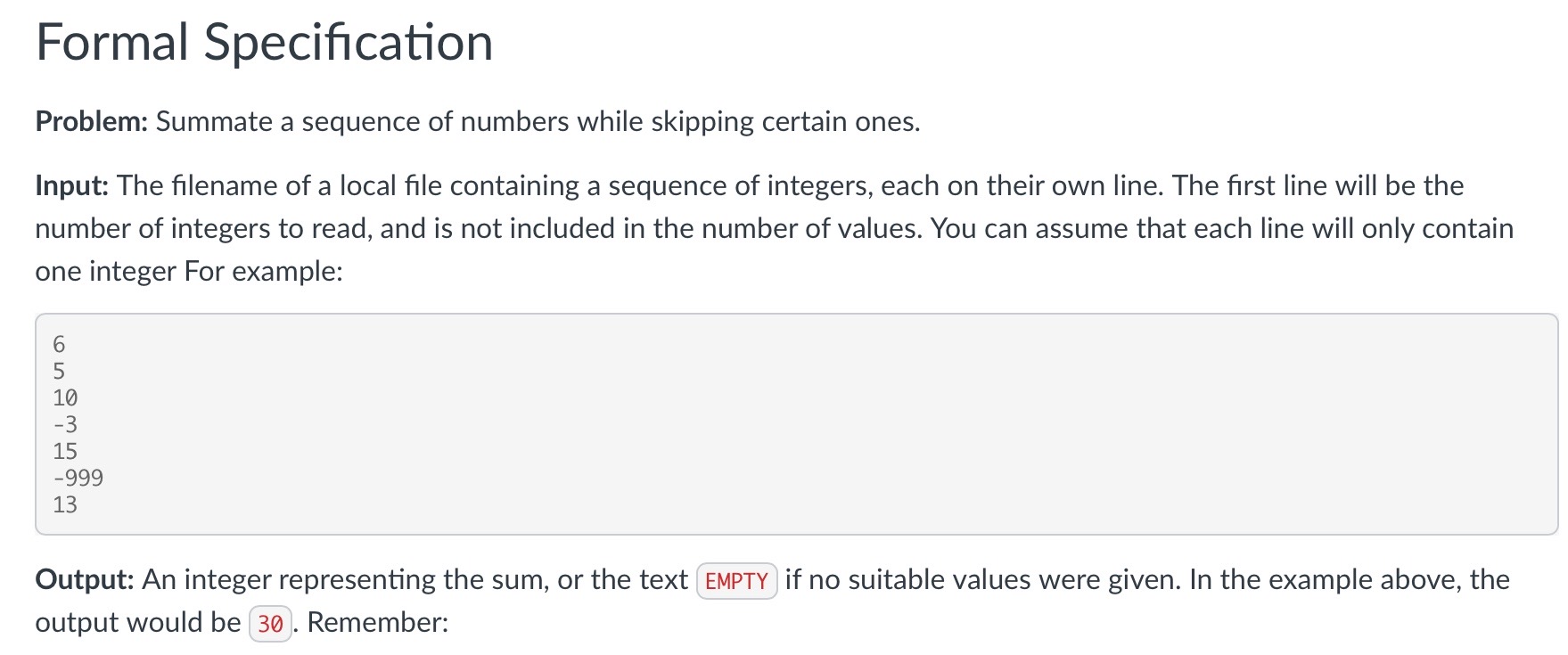 Solved Formal Specification Problem: Summate a sequence of | Chegg.com