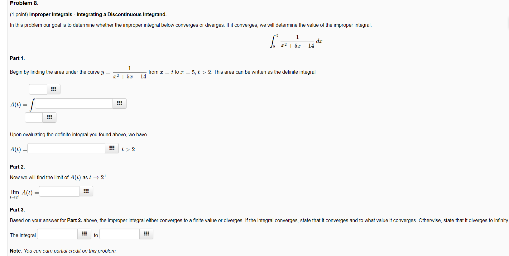 Solved Problem 8. (1 point) Improper Integrals - Integrating | Chegg.com